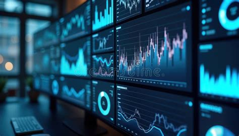 Modern Tech Dashboard Displays Various Financial Data Screens Show Graphs Charts Representing