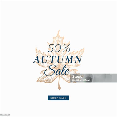 50 가을 세일 추상 벡터 복고풍 레이블 서명 또는 카드 템플릿입니다 손으로 그린 황금 단풍잎 스케치 일러스트레이션과 빈티지