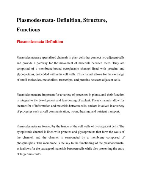 Plasmodesmata Definition Structure Functions Plasmodesmata Definition Structure Functions