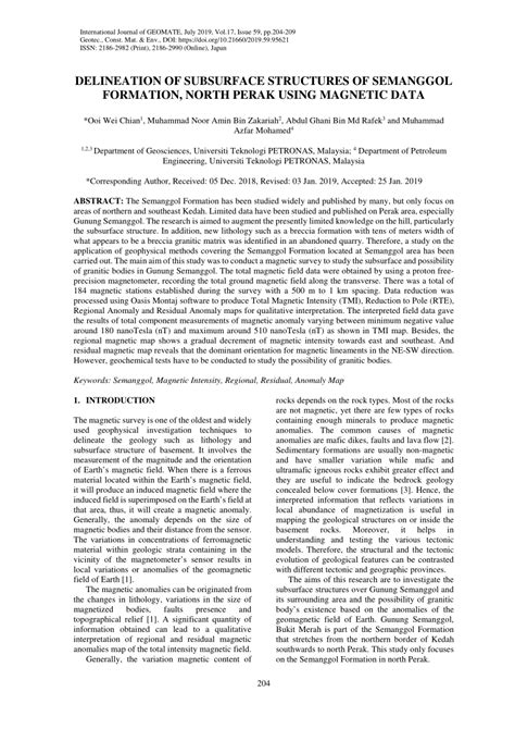 Pdf Delineation Of Subsurface Structures Of Semanggol Formation