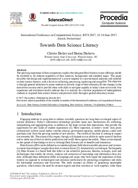 Pdf Towards Data Science Literacy