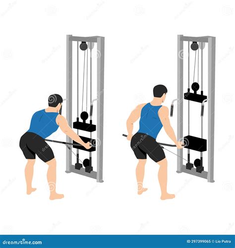 Man Doing Standing Bent Over Wide Reverse Grip Cable Row Exercise Stock