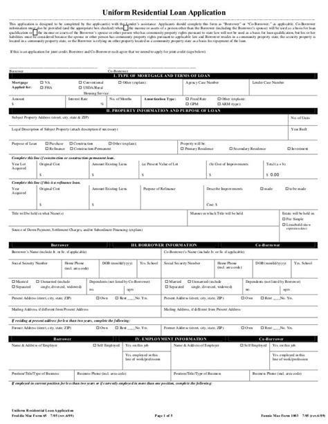 Uniform Residential Loan Application Form 1003 Fillable Printable
