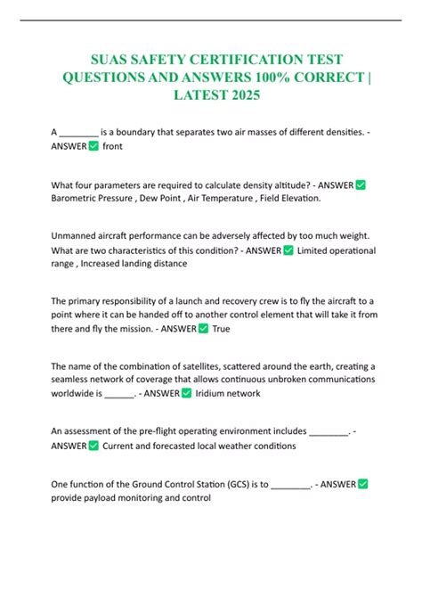 Suas Safety Certification Test 70 Questions And Answers 100 Correct