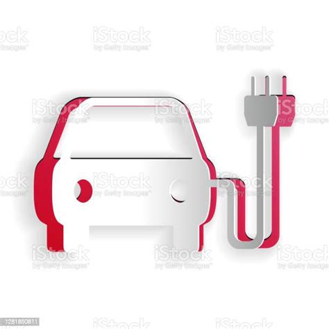 종이 는 흰색 배경에 격리 된 전기 자동차와 전기 케이블 플러그 충전 아이콘을 잘라 전기 자동차 충전 표지판 재생 가능한 에코