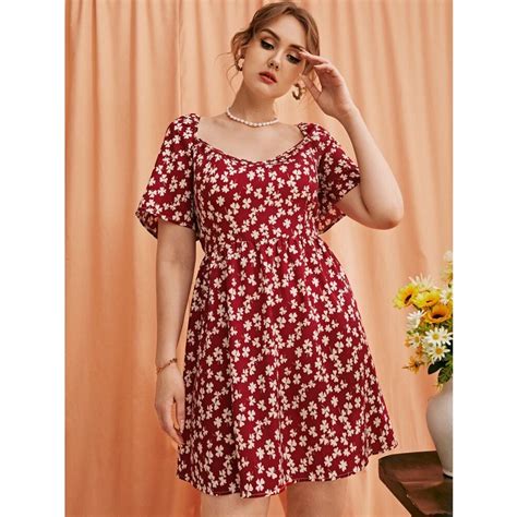 A2861 Plus Chic Bowknot Back Floral Plus Size Dress Shopee Philippines