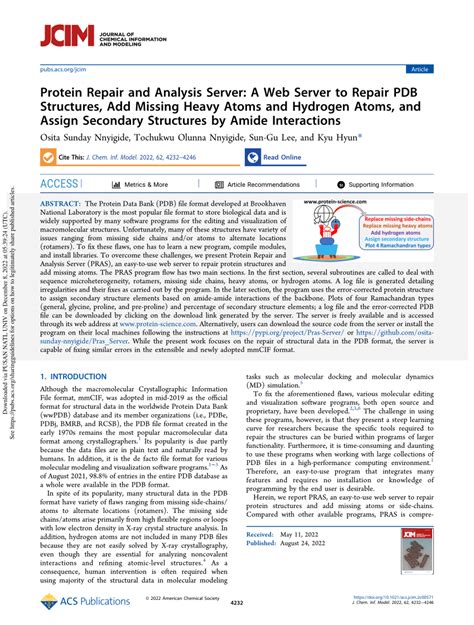Pdf Protein Repair And Analysis Server A Web Server To Repair Pdb Structures Add Missing