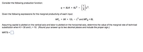 Solved Consider The Following Production Function Given The