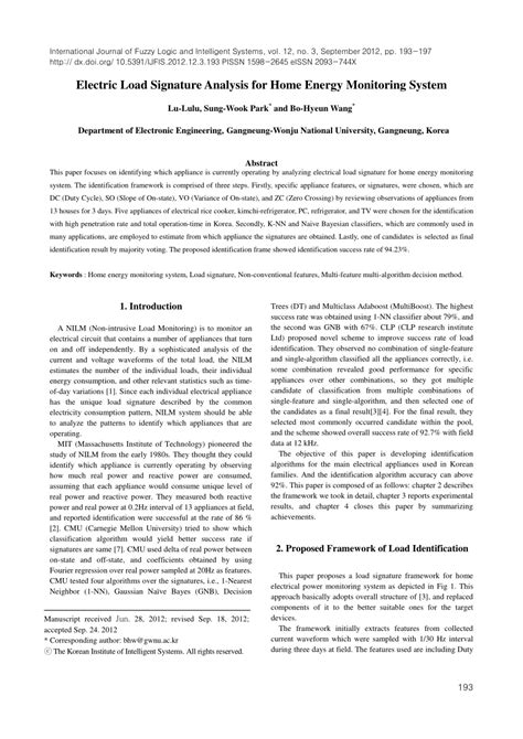 Pdf Electric Load Signature Analysis For Home Energy Monitoring System
