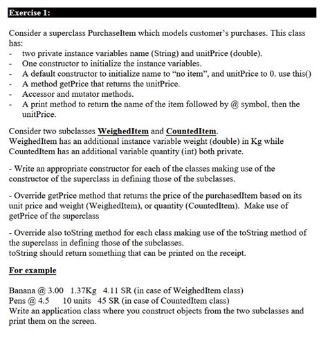 solved exercise 1 consider a superclass purchaseitem which