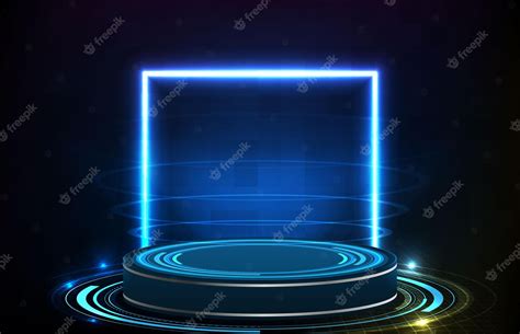 Premium Vector Abstract Background Of Blue Futuristic Technology Round Podium Hud Display