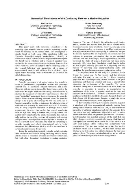 Pdf Numerical Simulations Of The Cavitating Flow On A Marine Propeller
