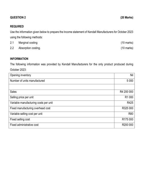 Solved Question 2 20 Marks Required Use The Information