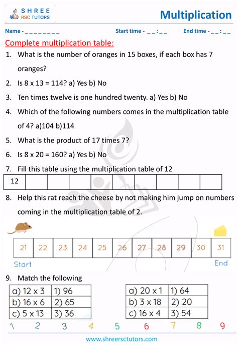Complete Multiplication Table Worksheets For Grade 3 Maths Shree Rsc