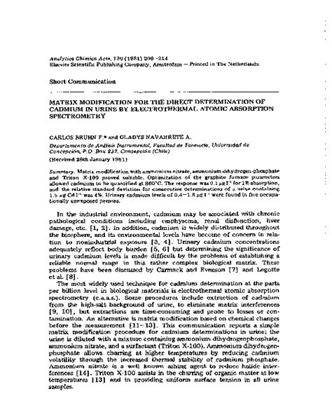 Pdf Matrix Modification For The Direct Determination Of Cadmium In