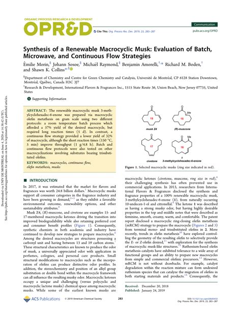 Pdf Synthesis Of A Renewable Macrocyclic Musk Evaluation Of Batch