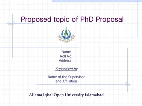 Presentation Of PhD Research Proposal Format Ppt Postgraduate Education College Education