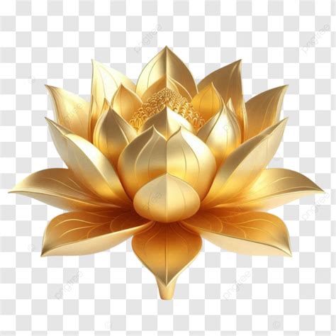 복잡하게 층상 된 꽃잎이있는 빛나는 금 연꽃 꽃은 투명한 배경에 대한 아름다움과 순도를 상징합니다 금 연꽃 빛나는 꽃 에드