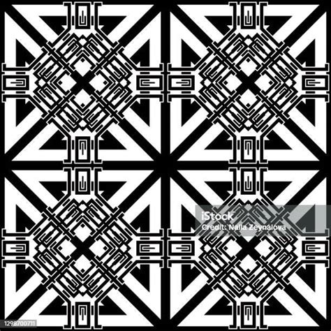 흑백 벡터 원활한 패턴 추상적 우아한 현대적인 배경 줄무늬 선 모양 삼각형 마름모 사각형으로 기하학적 배경을 반복합니다 부족 민족 스타일의 데코 장식 0명에 대한 스톡 벡터
