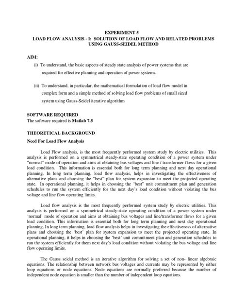 Load Flow Analysis I Solution Of Load Flow And Related Problems Using Gauss Seidel Method 5