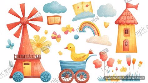 Ai创作图儿童装饰插画 卡通元素素材 春天手绘卡通元素 玩具元素绘本图形 童趣插画图案 绘本风格儿插风格 儿童插画元素 玩具绘本贴纸图案 卡通插画元素 童趣插画设计素材下载 农场品插画 玩具