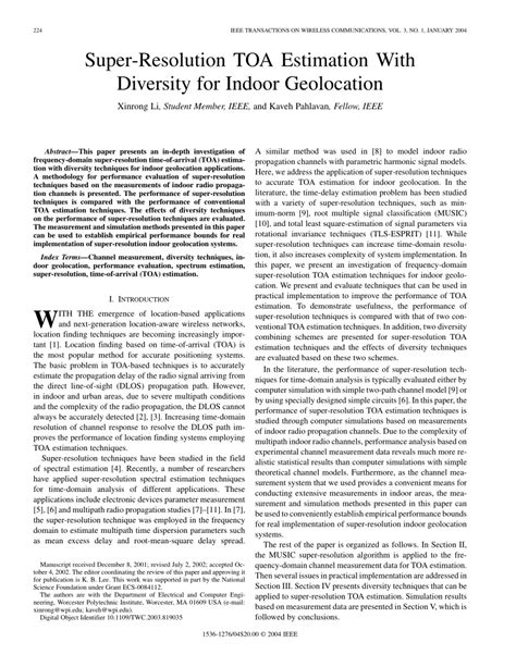 Pdf Super Resolution Toa Estimation With Diversity For Indoor Geolocation