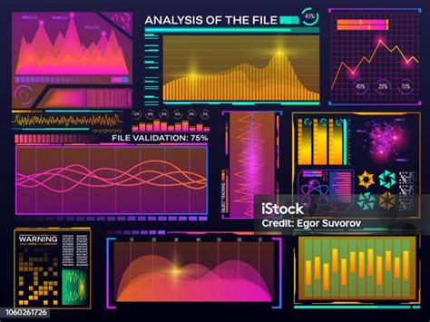 데이터 시각화 설정합니다 Hud 컬러 인터페이스입니다 현대 Infographic 템플릿입니다 통계와 그래프 다이어그램 미래 지향적인 그래픽 정보입니다 Infographic