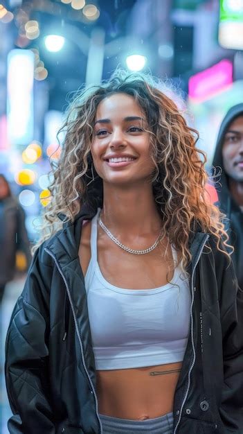 Premium Photo Woman Standing In The Middle Of Street Generative Ai