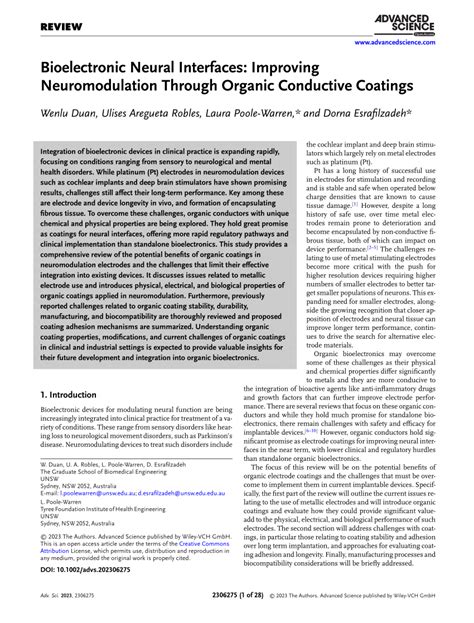 Pdf Bioelectronic Neural Interfaces Improving Neuromodulation