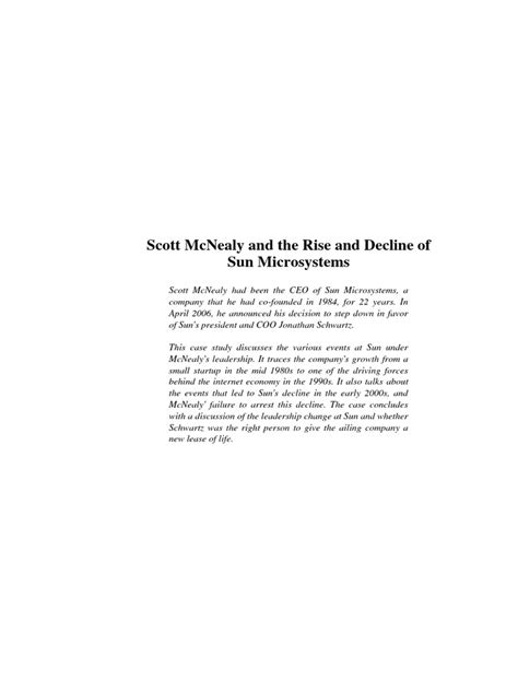 case 2 scott mcnealy and the rise and decline of sun microsystems
