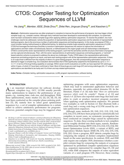 Ctos Compiler Testing For Optimization Sequences Of Llvm Pdf Compiler Vertex Graph Theory