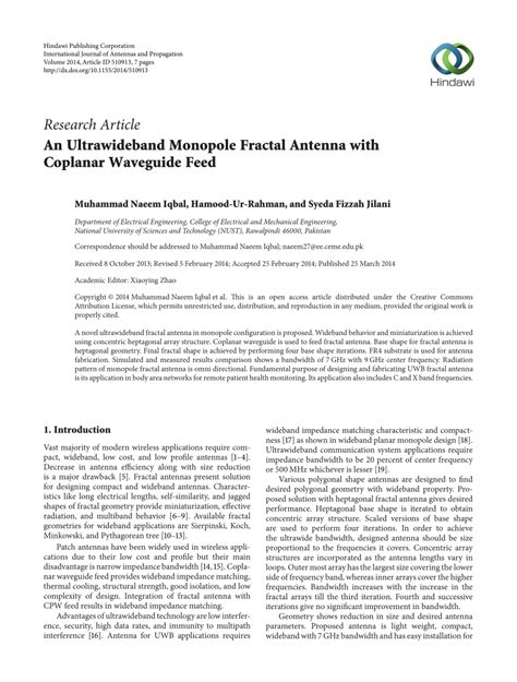 Pdf An Ultra Wideband Monopole Fractal Antenna With Coplanar