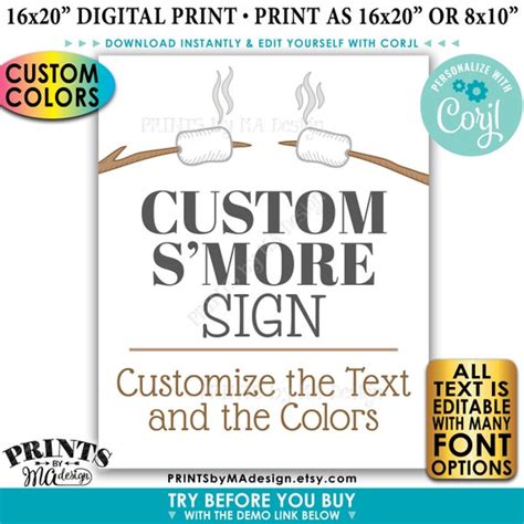 Custom S More Sign Smore Station All Text Is Editable Etsy