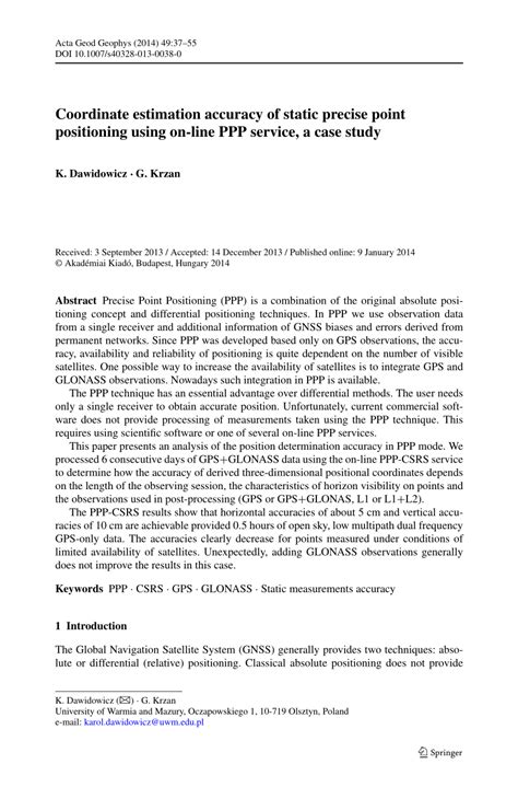 pdf coordinate estimation accuracy of static precise point