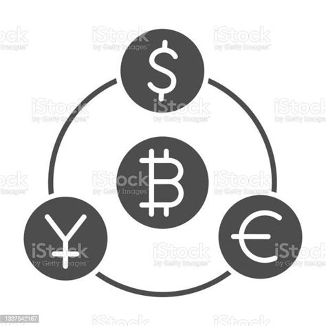 통화의 중심으로 비트 코인 달러 유로 솔리드 아이콘 암호 화폐 개념 흰색 배경에 Btc 벡터 기호 모바일 개념 및 웹 디자인에 대한 글리프 스타일 아이콘 벡터 그래픽 10에