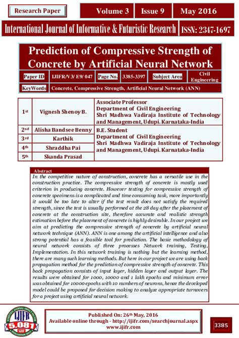Pdf Prediction Of Compressive Strength Of Concrete By Artificial