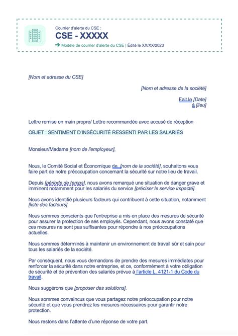 Modèle de courrier dalerte du CSE