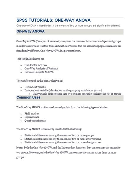 Comparing Group Means Through One Way Anova Pdf Analysis Of Variance F Test