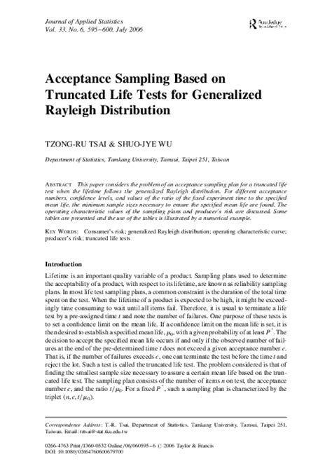 Pdf Acceptance Sampling Based On Truncated Life Tests For Generalized