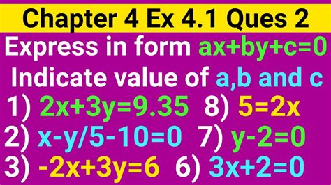 express the following linear equation in the form of ax by c 0 2x 3y 9