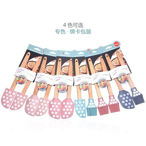 Joylove 새로운 컬러 도트 인쇄 실리콘 주걱 세트 나무 손잡이 크림 주걱 오일 브러시 바베큐 브러쉬와 함께 사용 가능 Aliexpress