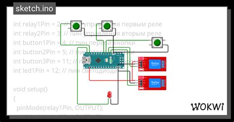 Два реле три кнопки Wokwi Esp32 Stm32 Arduino Simulator