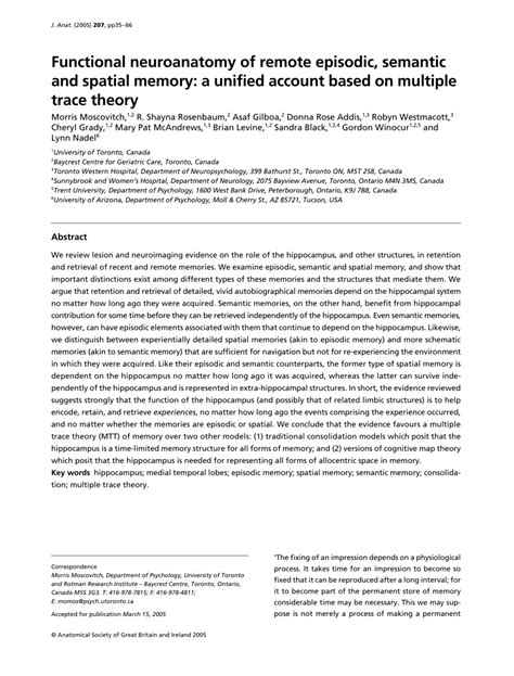 Pdf Functional Neuroanatomy Of Remote Episodic Semantic And Spatial Memory A Unified Account