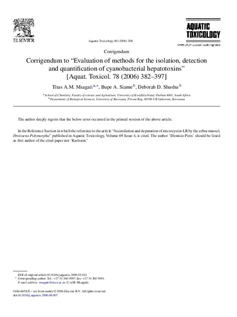 Pdf Corrigendum To Evaluation Of Methods For The Isolation Detection And Quantification Of