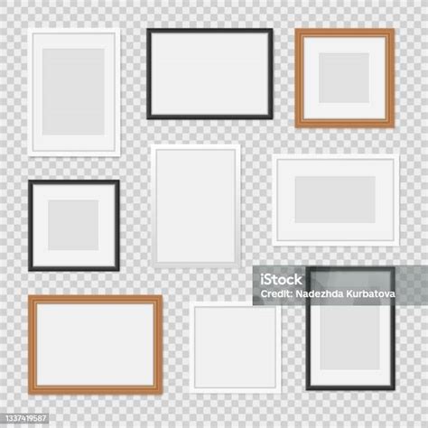 사실적인 이미지 프레임 간단한 벽 페인팅 테두리 현대적인 미니멀 한 프레임 스타일 Passepartout다른 유형의 바게트 벡터 집합 흰색에 대한 스톡 벡터 아트 및 기타