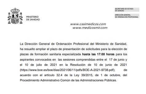 Ampliación Del Plazo De Presentación De Solicitudes De Plazas Y Cambio