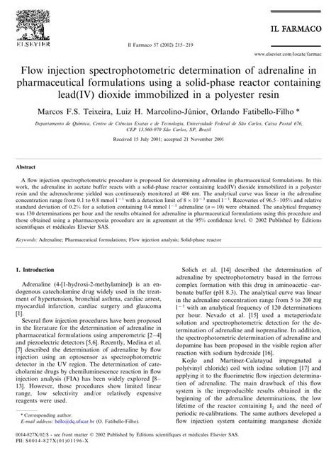 Pdf Flow Injection Spectrophotometric Determination Of Adrenaline In