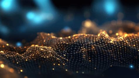 Abstract Blue Technology Background With A Cyber Network Grid And Connected Particles Stock