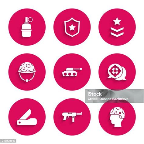 군사 탱크 기관단총 M3 육군 병사 대상 스포츠 스위스 육군 칼 헬멧 계급 및 수류탄 아이콘을 설정합니다 벡터 0명에 대한 스톡