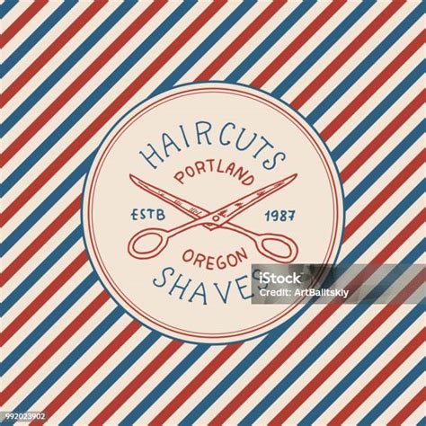 이발소 배지 레이블입니다 극의 상징 간판의 수염과 콧수염이 발에 대 한가 위 오래 된 빈티지 스케치에 새겨진된 핸드입니다 현대 레터링 0명에 대한 스톡 벡터 아트 및 기타